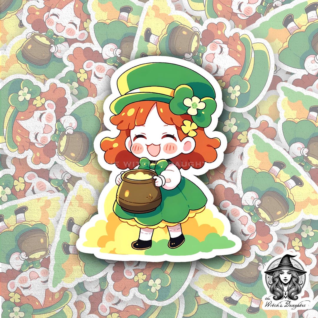 Kawaii Girl Leprechaun Sticker | St Patricks Day Gold Pot | Irish Dress ...