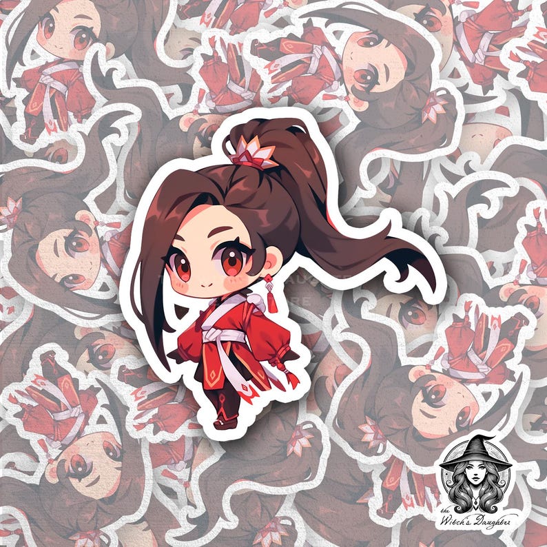 Kawaii Anime Girl Sticker | Lotus Flower Chibi Character in a Red ...