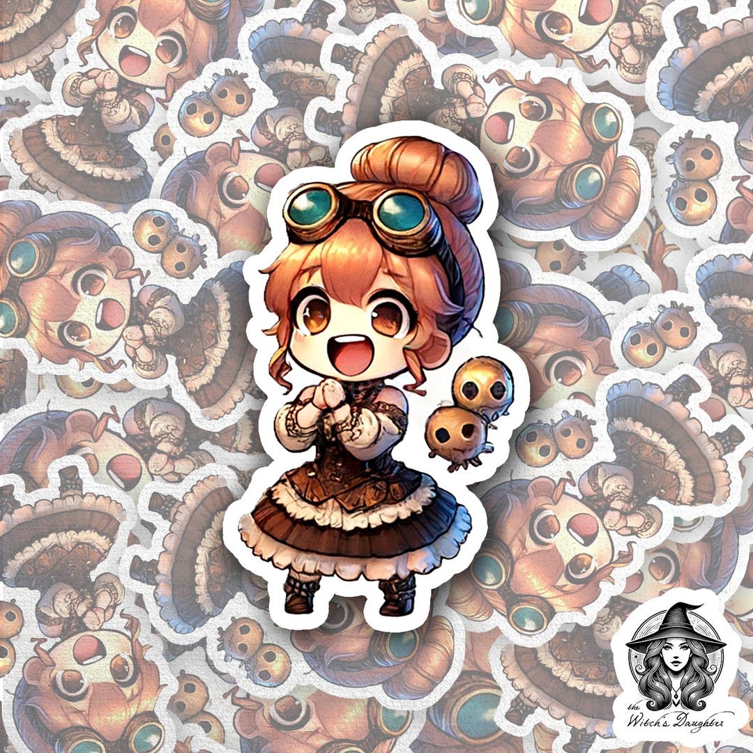 Steampunk Chibi Girl Sticker - Adorable Character With Goggles ...