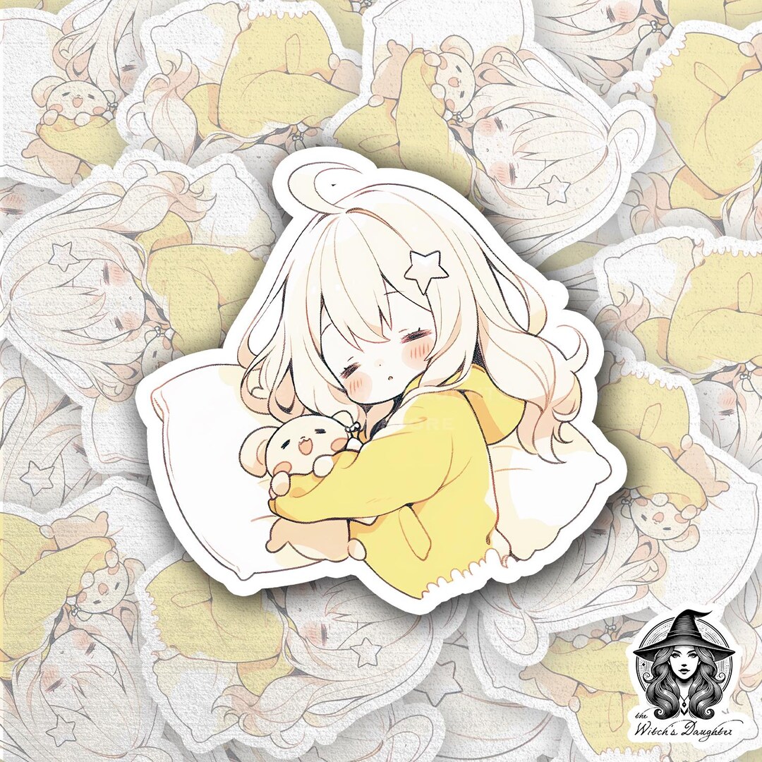 Kawaii Sleepy Girl Sticker Cute Chibi Aesthetic, Cozy Anime Vinyl, Soft ...