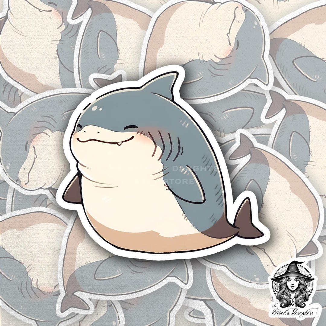 Chonky Kawaii Shark Sticker | Cute Great White Art - Etsy