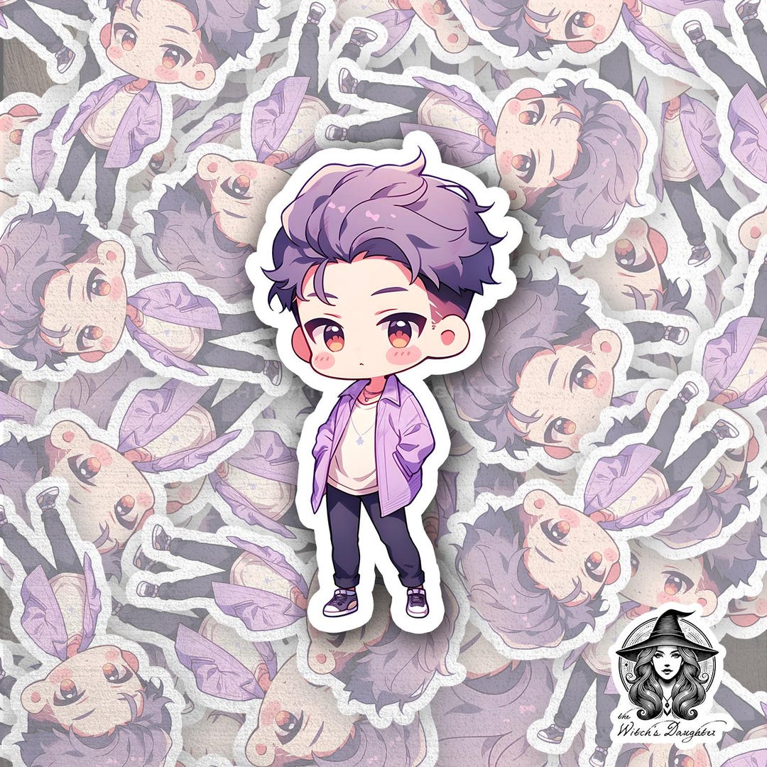 Kawaii Anime Boy Sticker | Purple Hair Chibi Character Jacket | Vinyl ...