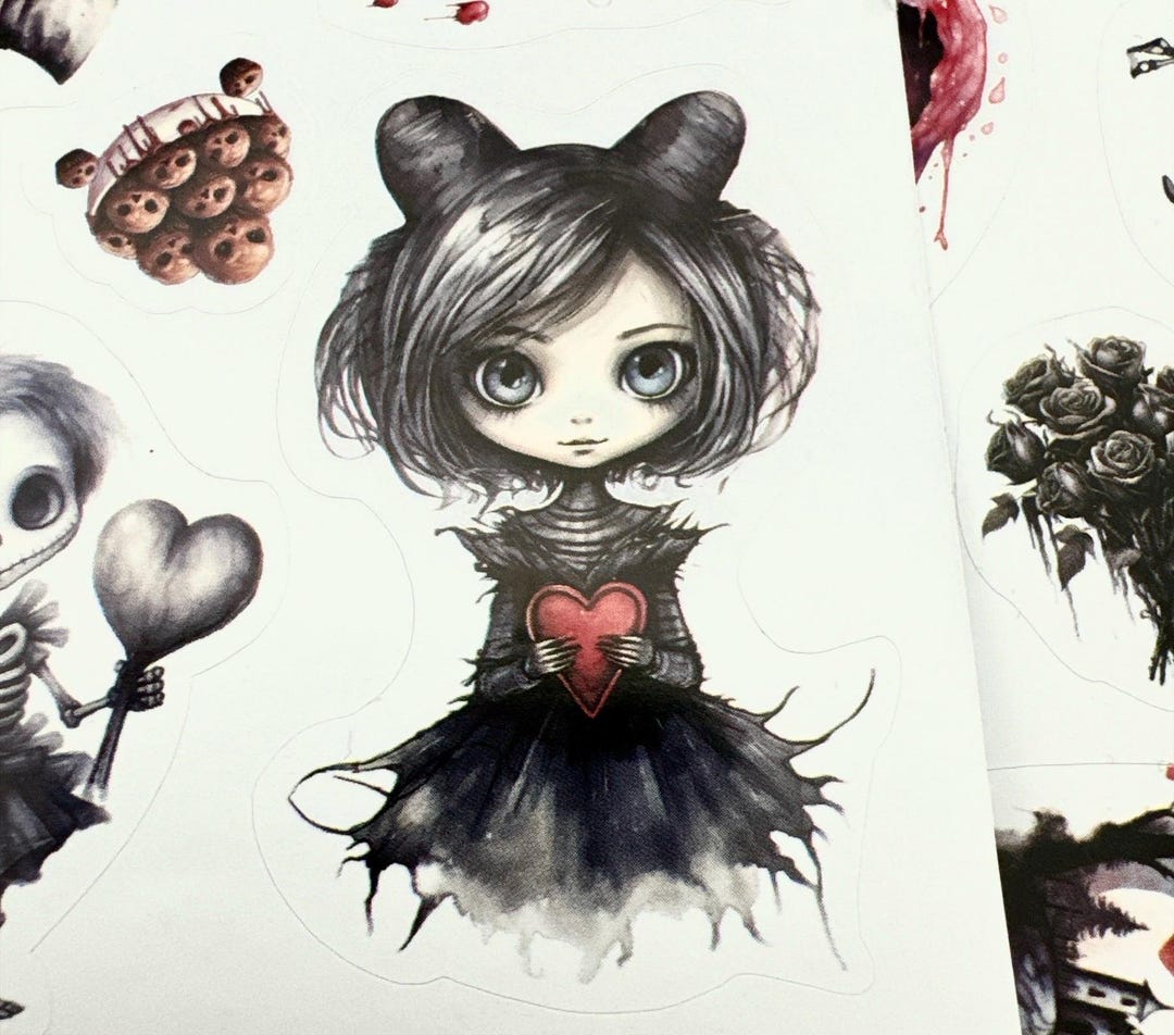 Gothic Halloween Sticker Sheets Dark Macabre Art Creepy Cute Girls Tim ...