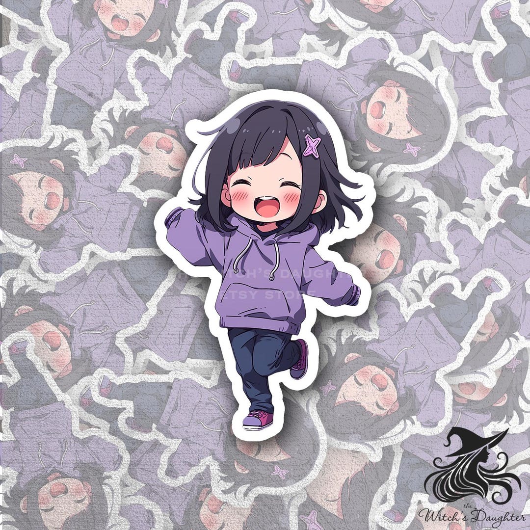 Kawaii Chibi Girl Sticker | Waterproof Anime Decal in Purple Hoodie - Etsy