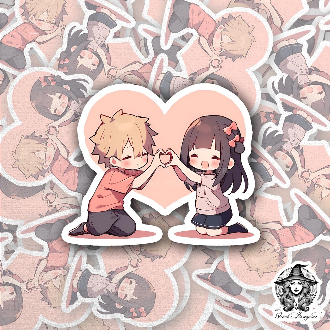 3” Cute Chibi Couple Sticker – Light-skinned Boy & Girl Holding Hands ...