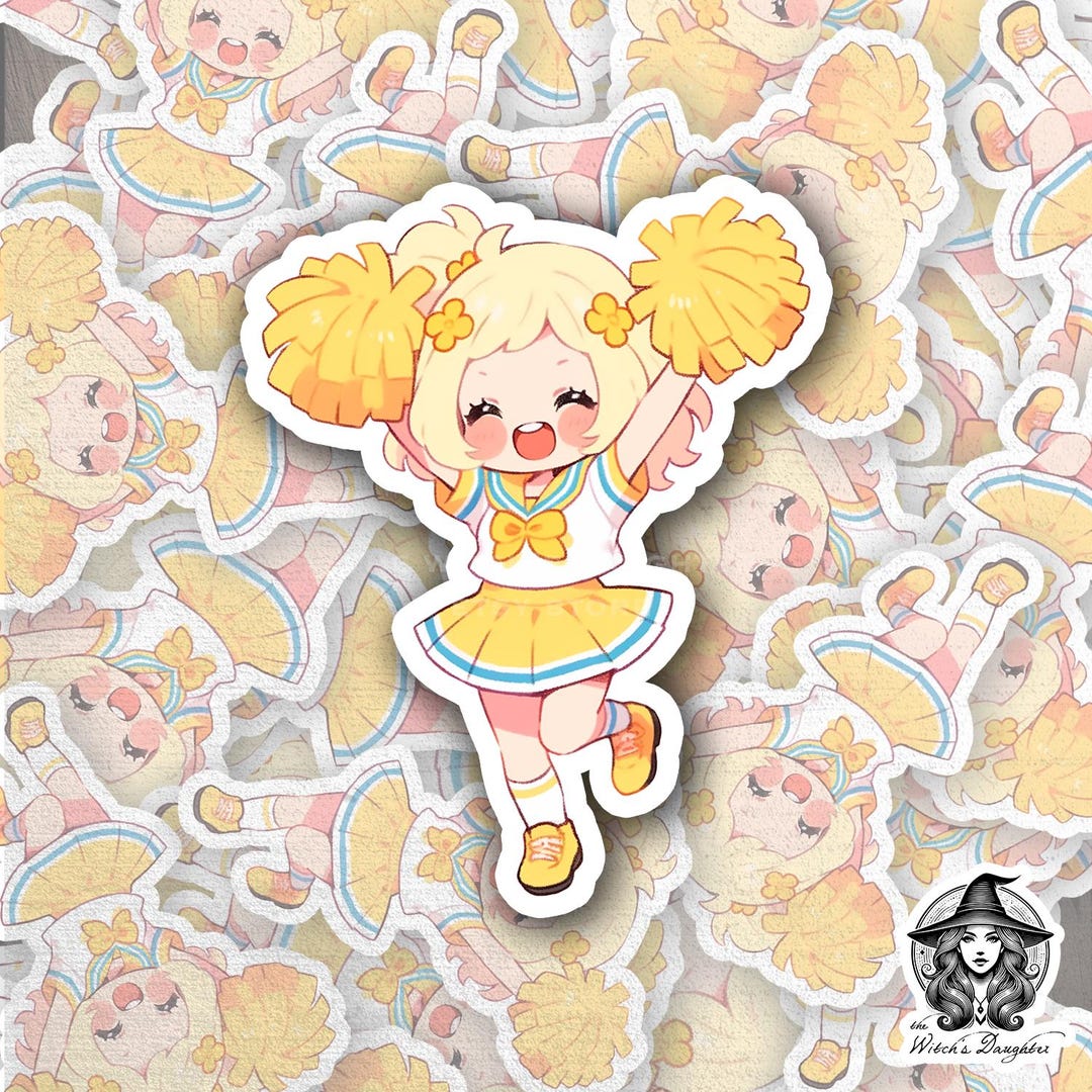 3" Cheerleader Chibi Sticker – Kawaii Anime Vinyl Decal, Cute Yellow ...