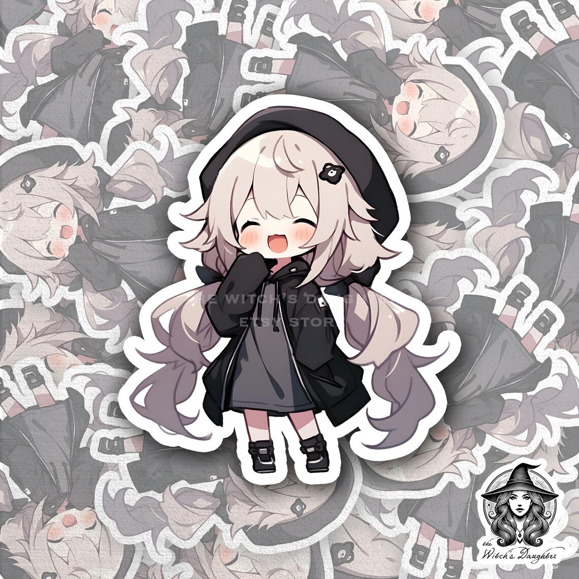 Silver Hair Anime Girl Sticker | Kawaii Fashion | Cute Black Hoodie ...