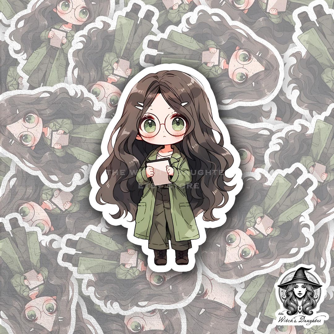 Adorable Chibi Girl Sticker With Long Wavy Hair, Cute Green Outfit ...
