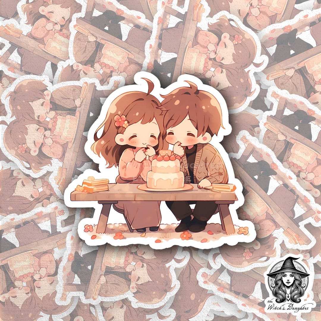 3” Cute Chibi Couple Sticker – Boy & Girl at a Picnic With Cake ...