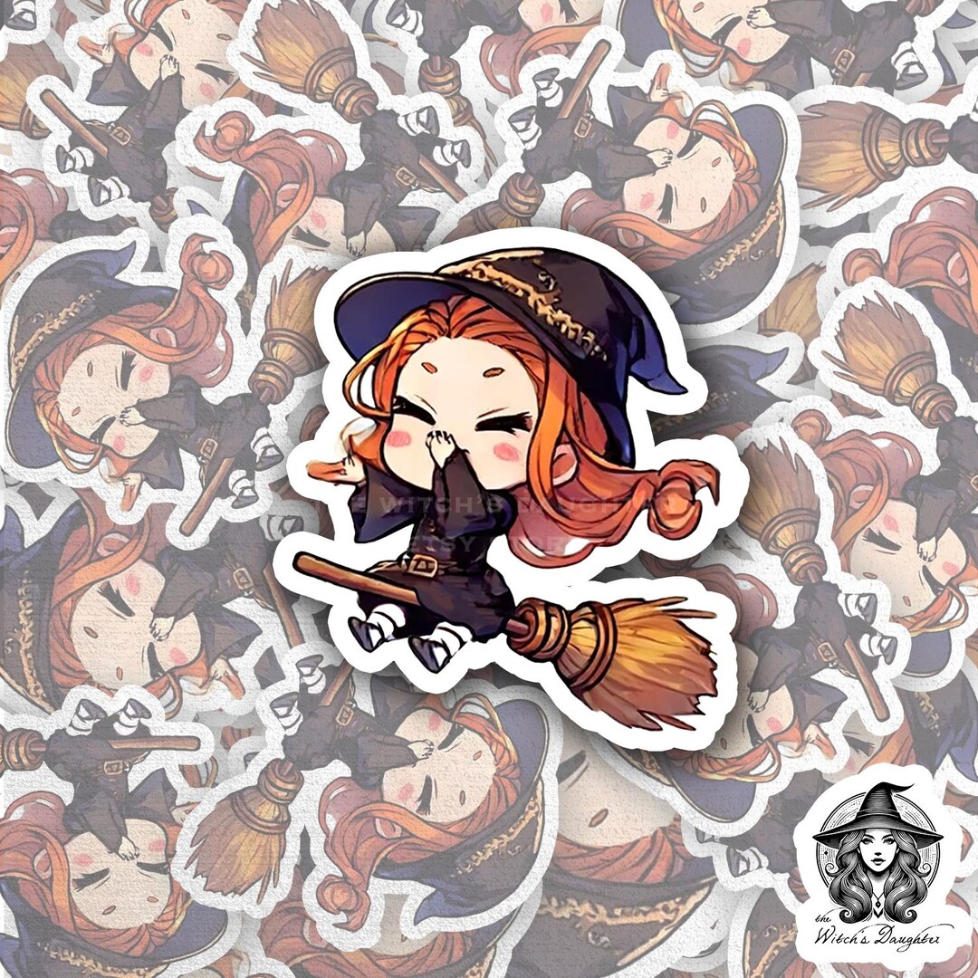 Cute Flying Witch Chibi Sticker - Adorable Witch Girl With Broom ...