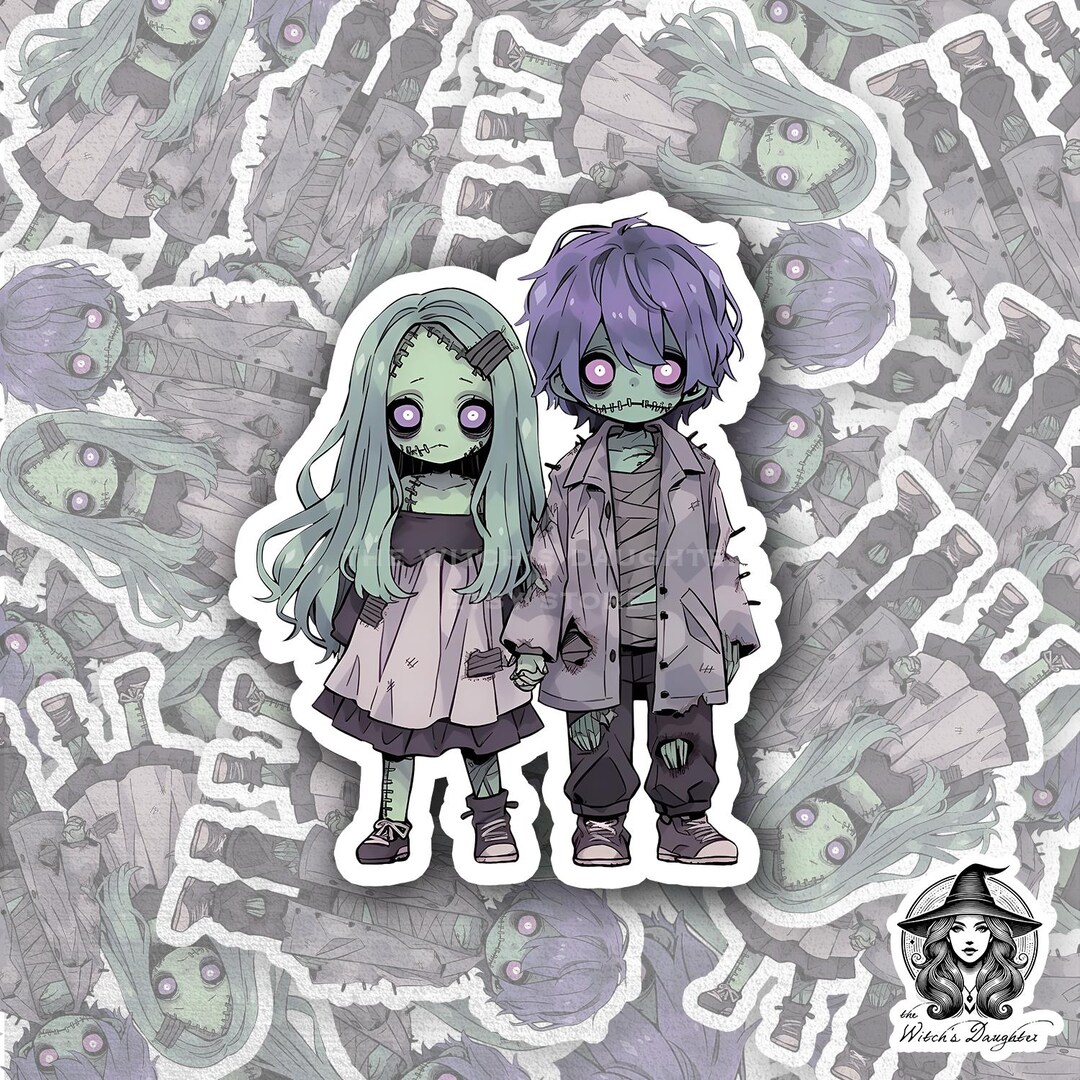 Soft Grunge Zombie Couple Sticker | Purple & Green Hair Gothic Romance ...