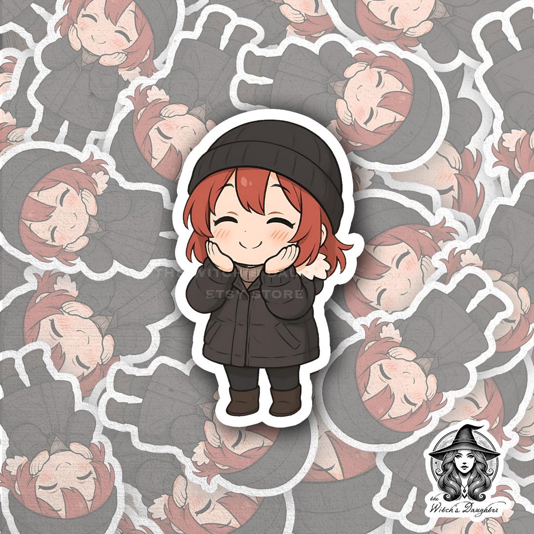 Chibi Anime Girl Sticker | Black Beanie Winter Jacket | Kawaii Vinyl ...