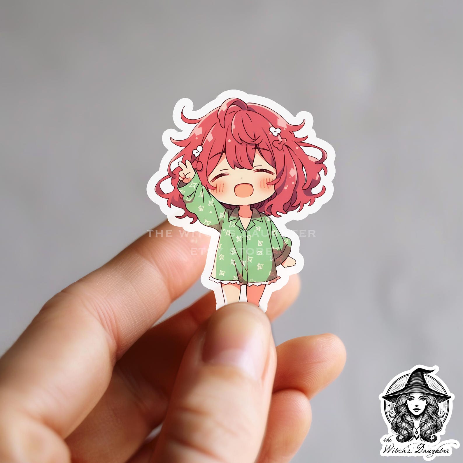 Red-haired Chibi Girl Sticker – Kawaii Anime Art, Peace Sign - Etsy