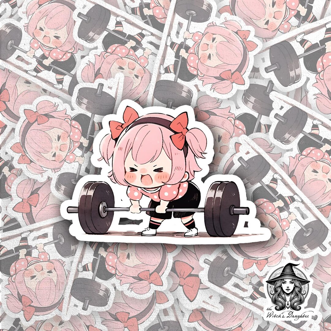 Kawaii Gym Girl Sticker | Pink Hair Chibi Weightlifting | Anime Fitness ...