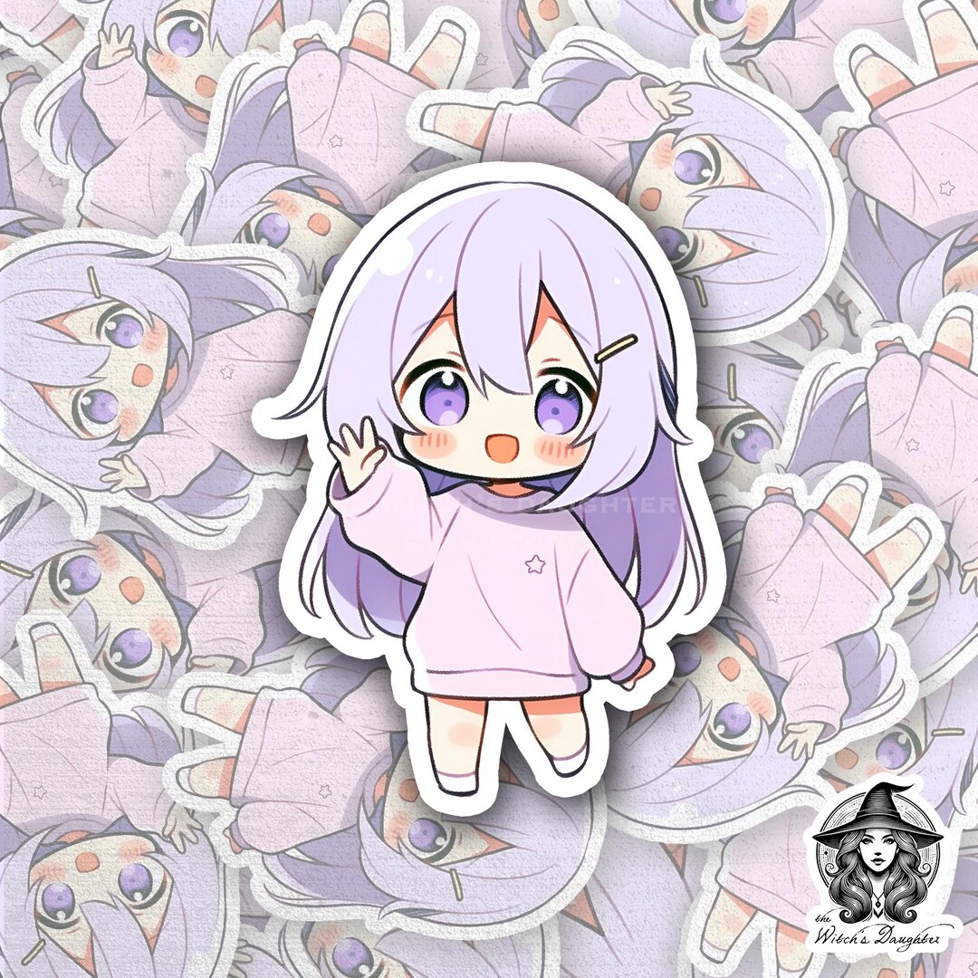 Adorable Chibi Girl Sticker – Lavender Hair, Pink Sweater and Kawaii ...