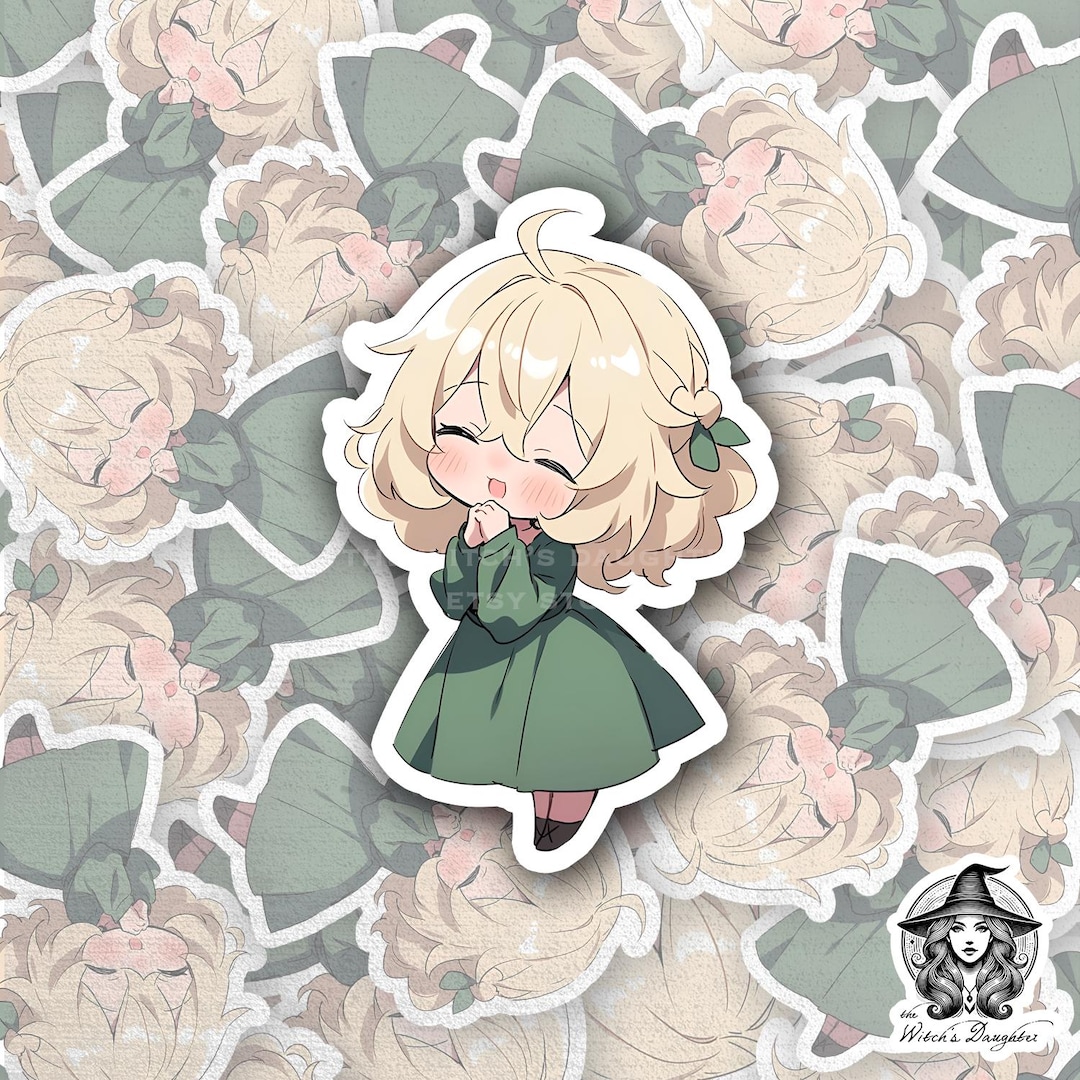 Cheerful Chibi Blonde Girl Sticker, Cute Kawaii Anime Art, Green Dress ...