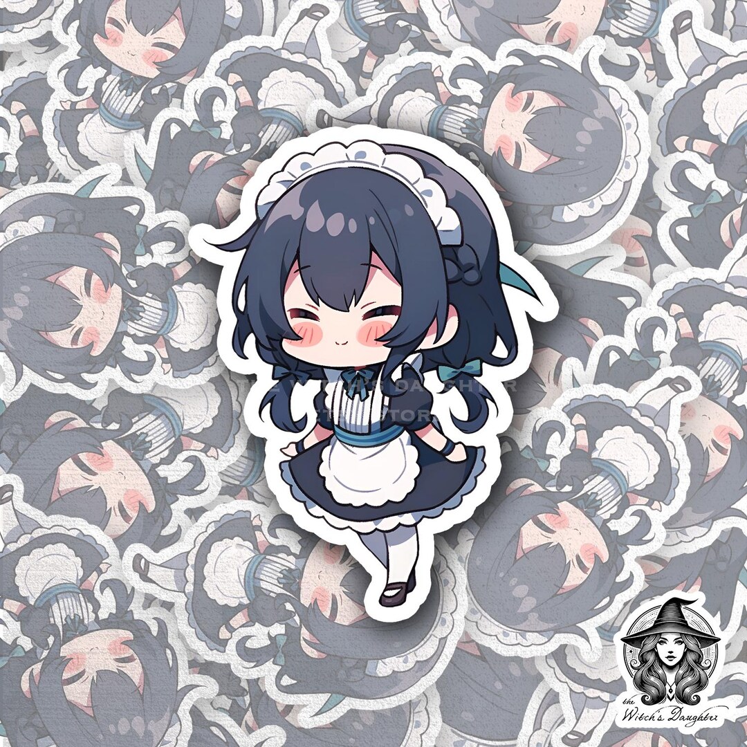 Tsundere Maid Sticker | Kawaii Navy Blue Hair Chibi Girl | Cute Anime ...