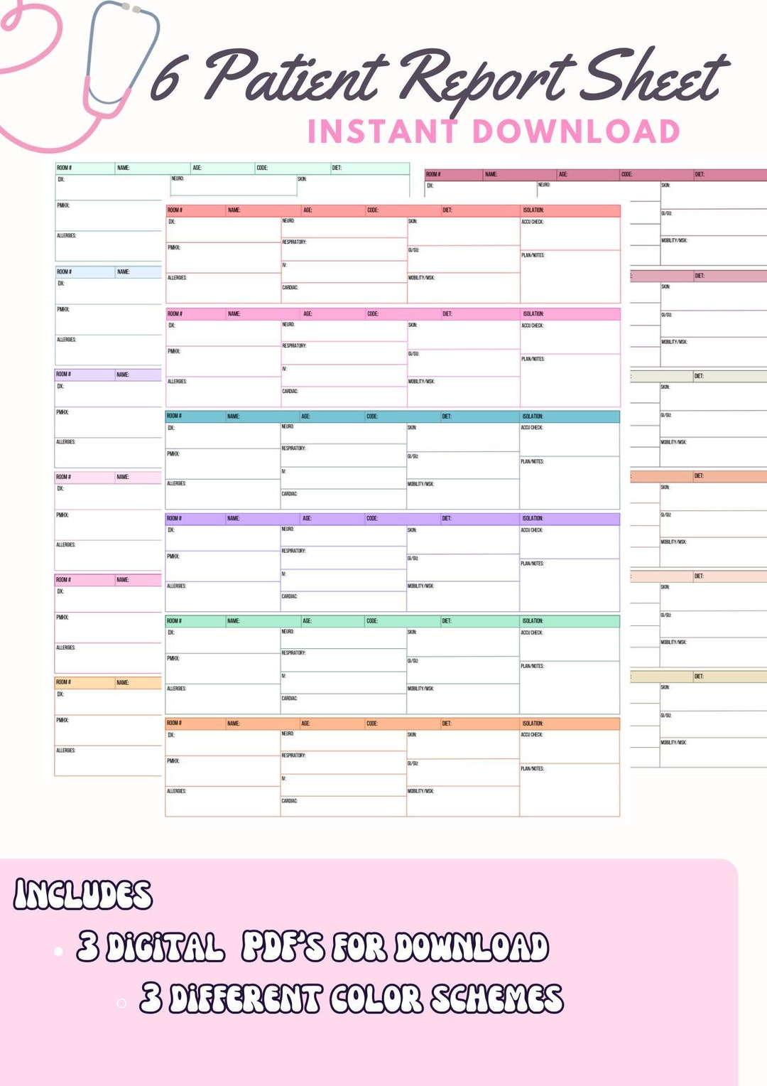 6 Patient Printable Nurse Report Sheet, Med/surg Nurse Brain Report ...