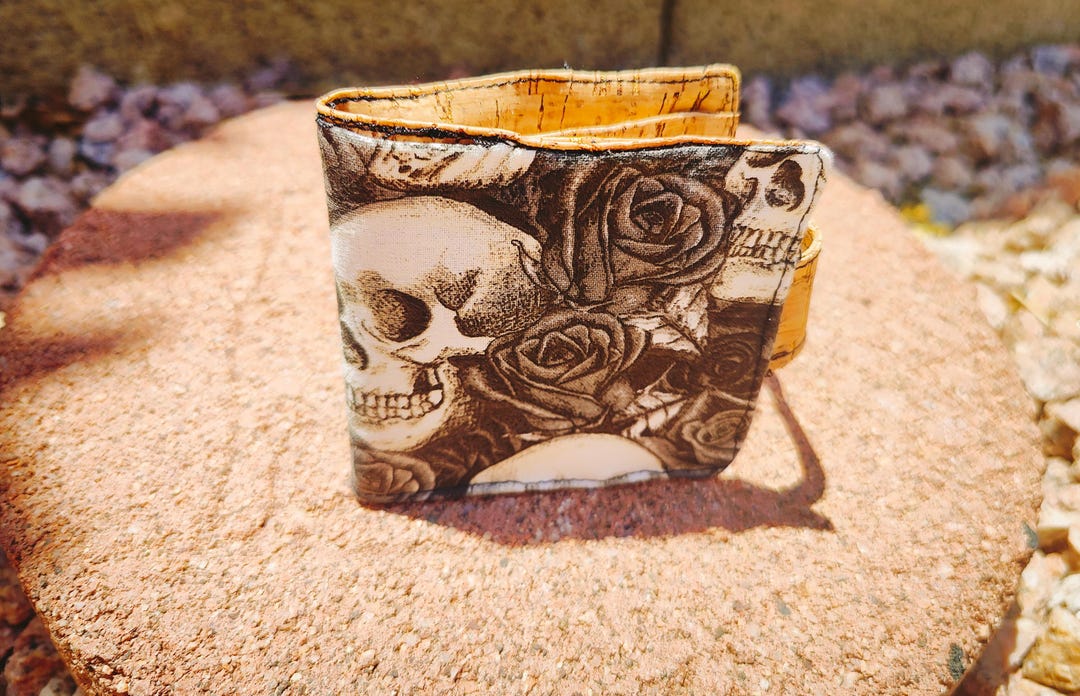 Gothic Wallet in Skulls and Roses Fabric With Eco Friendly Cork - Etsy