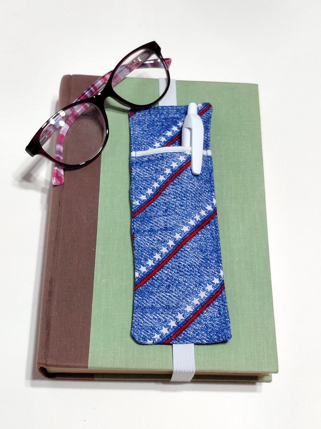 Denim Style USA Bookmark With Pen Holder, Patriotic - Etsy