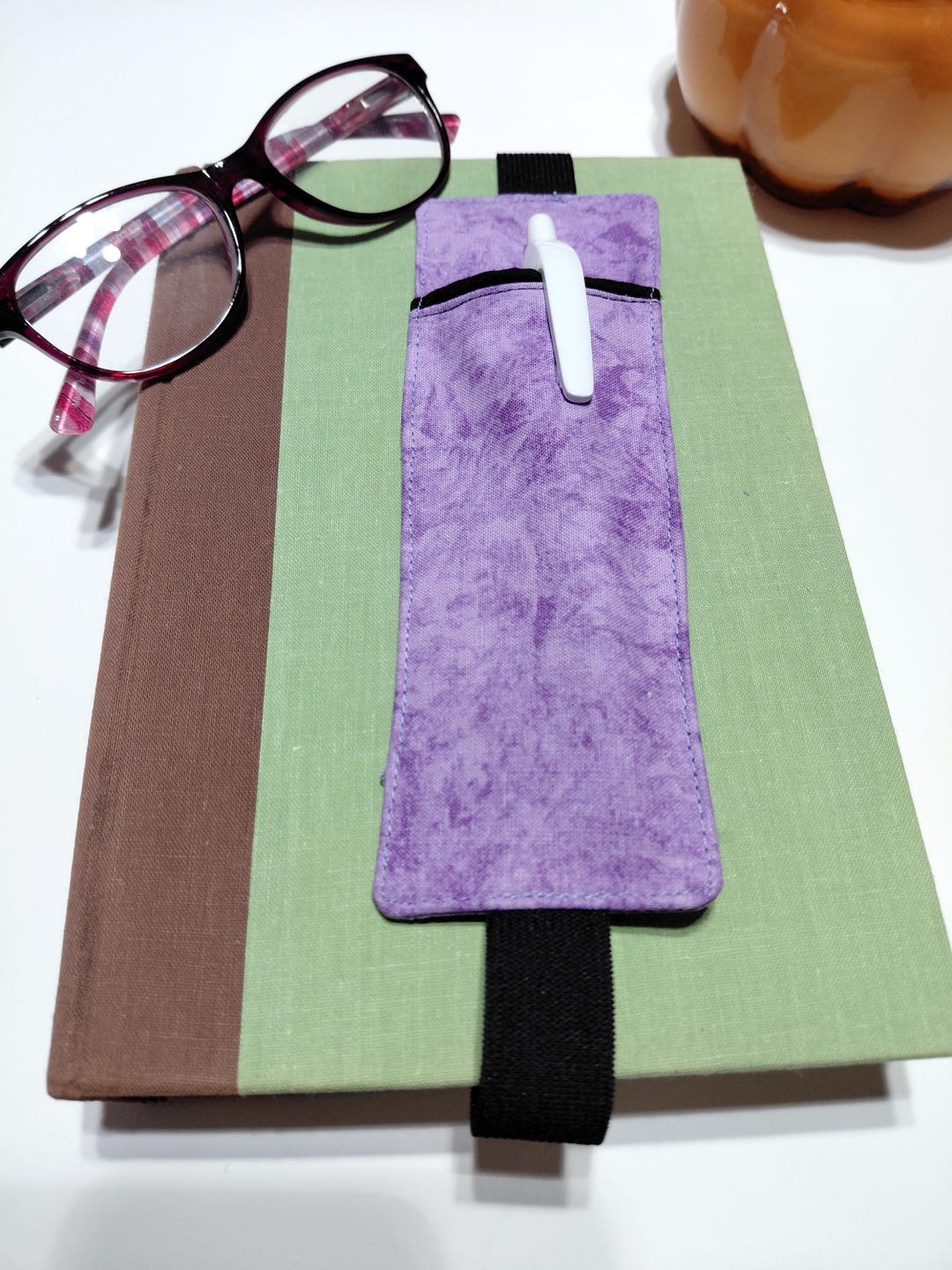 Purple Marble Fabric Bookmark With Pen Holder and Glasses Slot for ...
