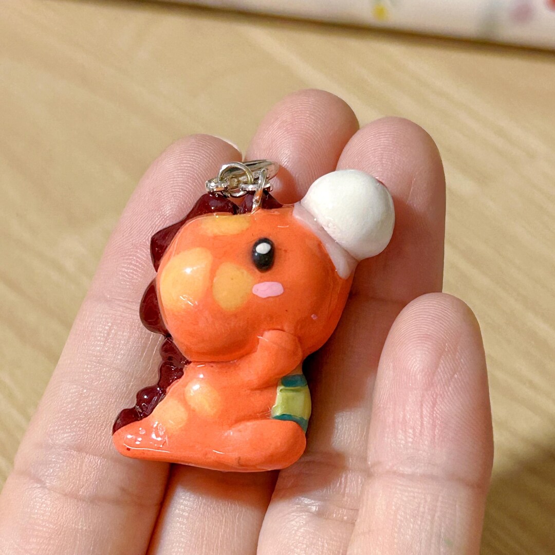 Polymer Clay Charm Bao Dino : Kawaii Keychain, Bracelet Charm - Etsy