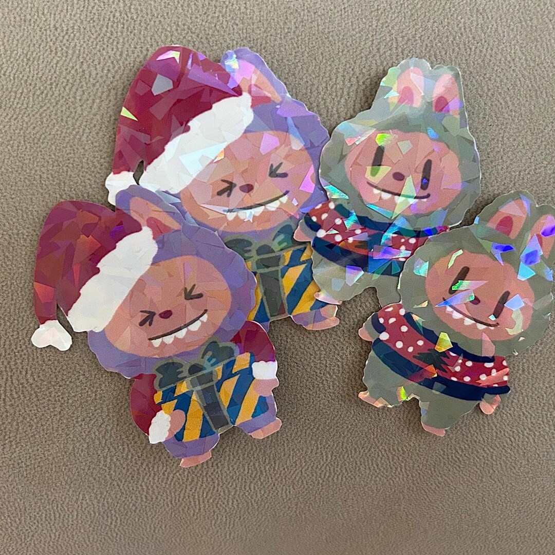 Christmas Labubu Fan Art Stickers Set Holographic Broken Gem Sticker ...