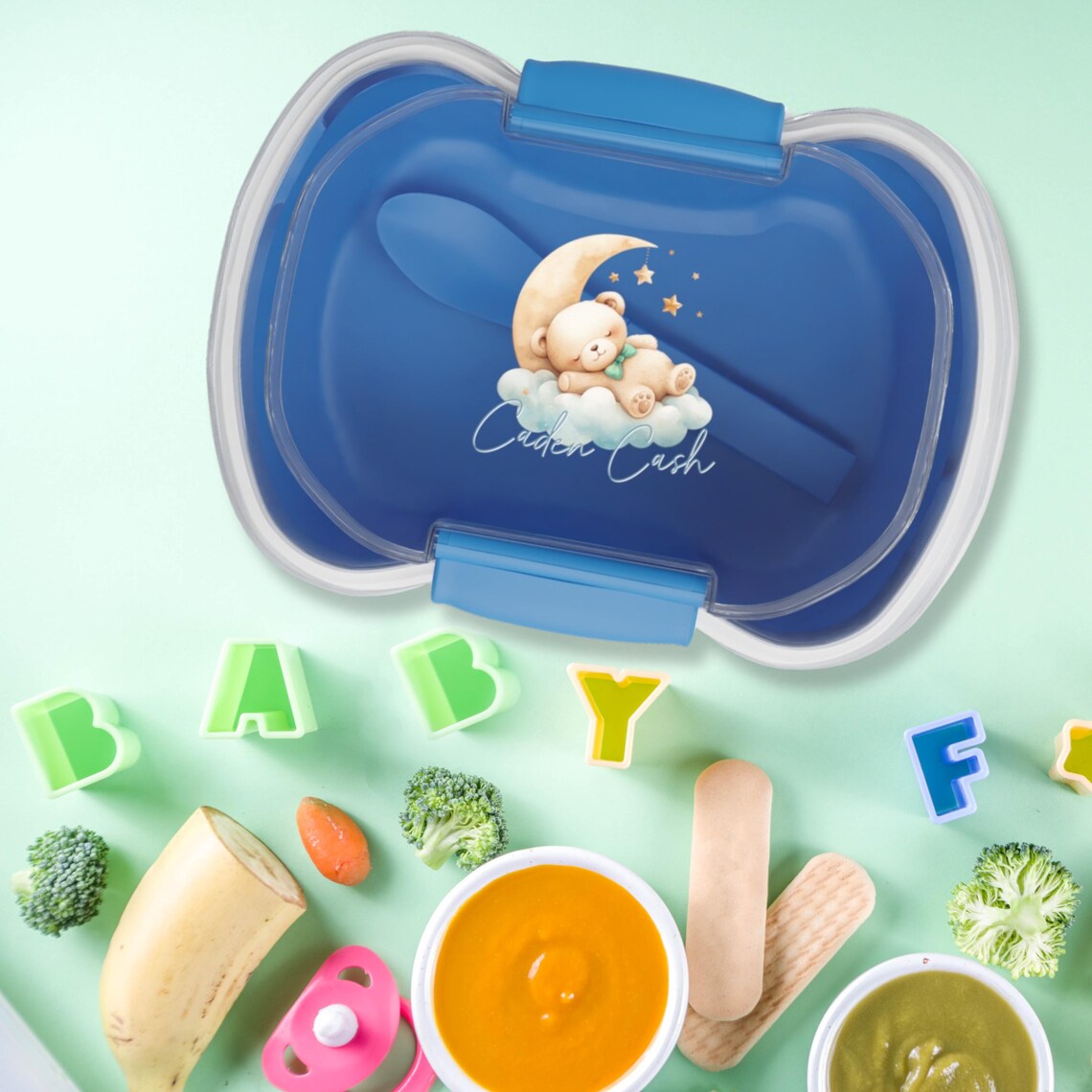 Personalized Baby Snack Box, Two-tier Bento Box, Custom Name School ...