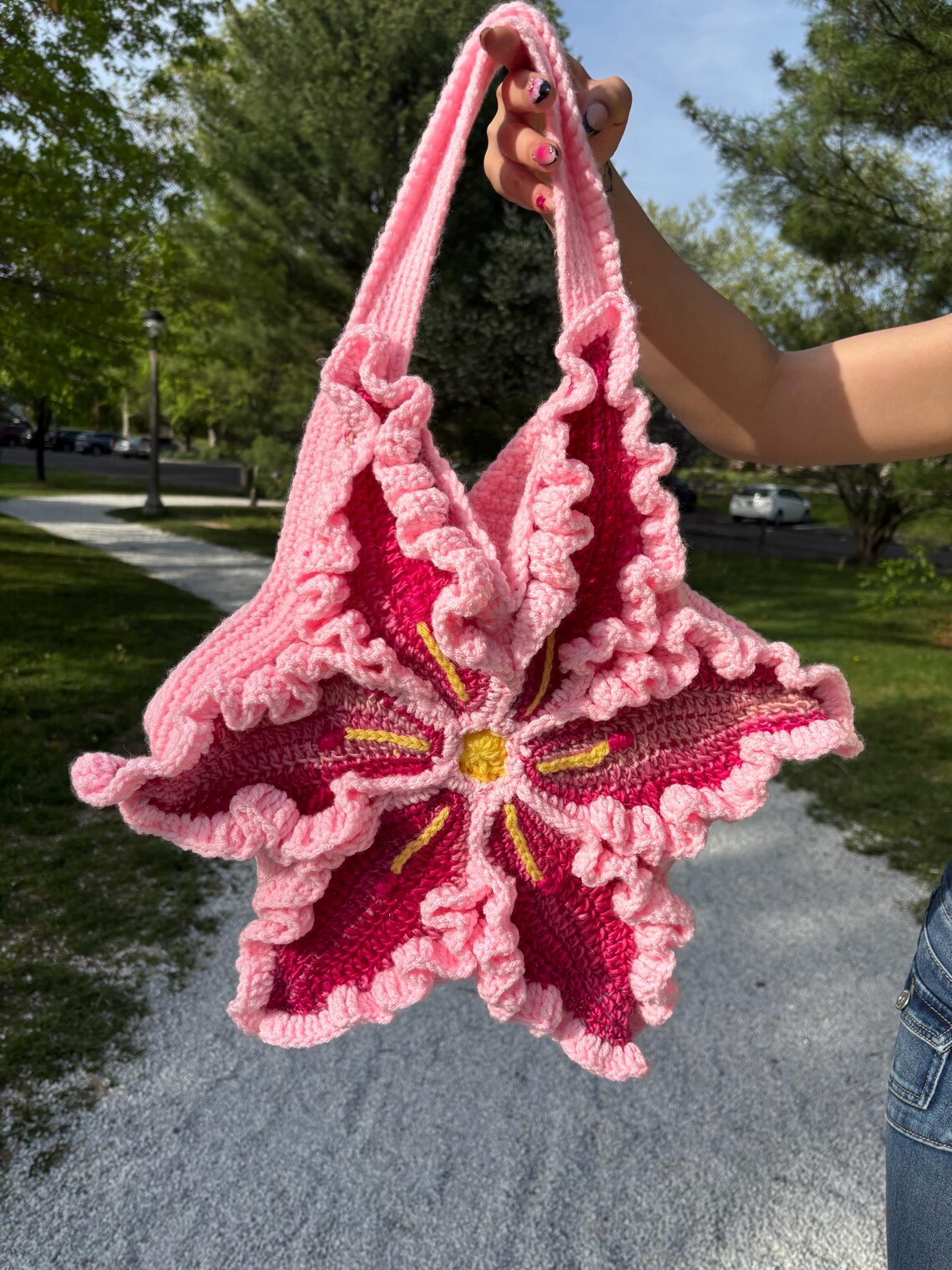 Pink Crochet Lily Flower Shoulder Bag - Etsy