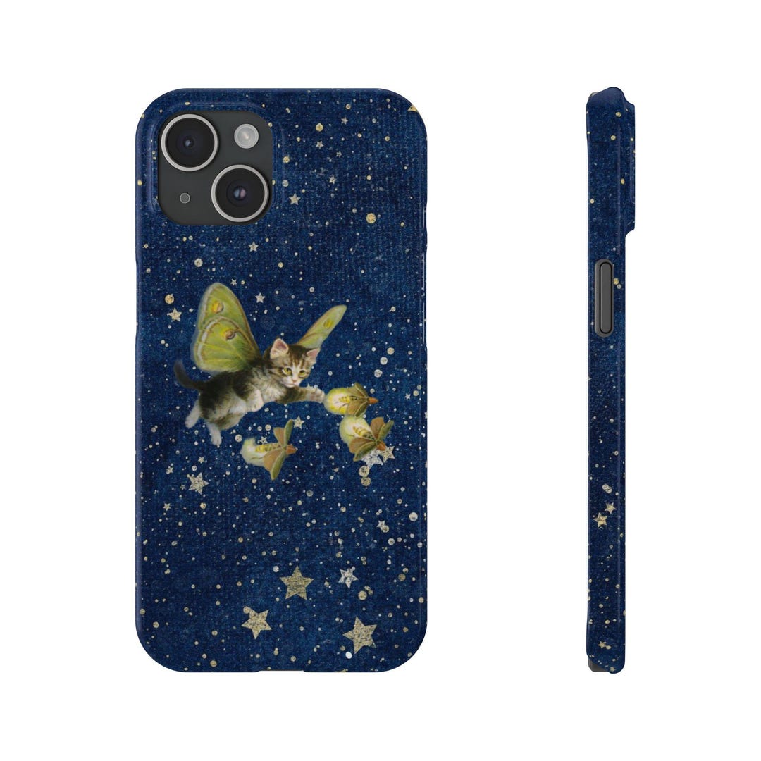 Fairy Kitten in Starry Night Slim Phone Case | Whimsical Cat Art ...
