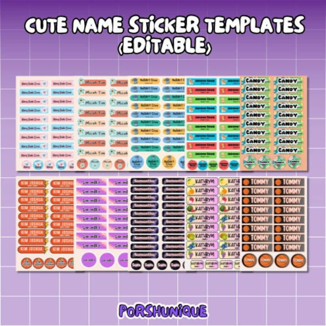 Editable Kids Name Sticker Templates | School Supply Labels (canva) - Etsy
