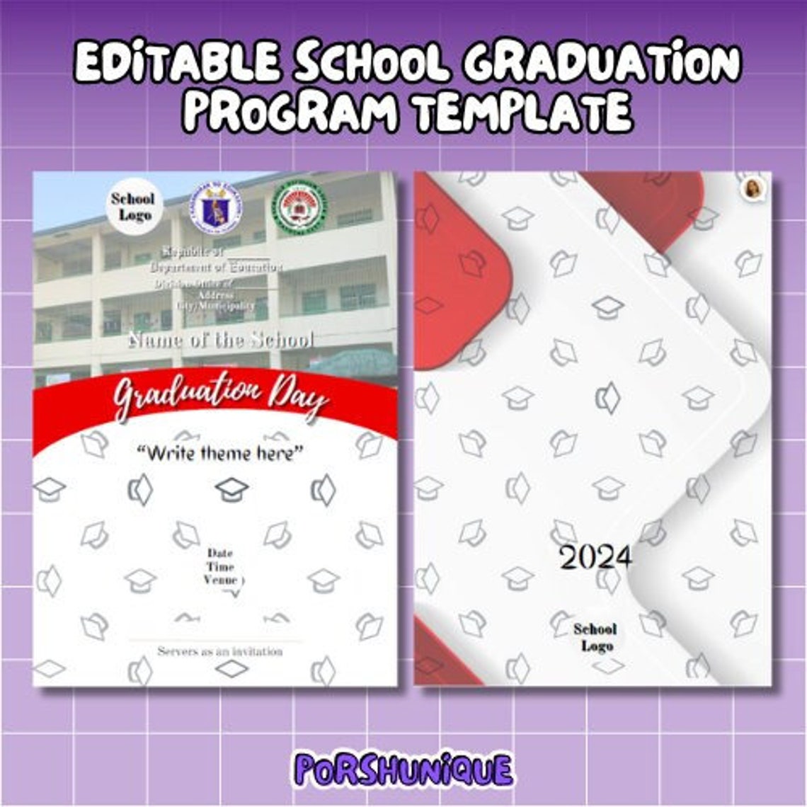 Editable School Graduation Program Template | Canva Graduation Ceremony ...