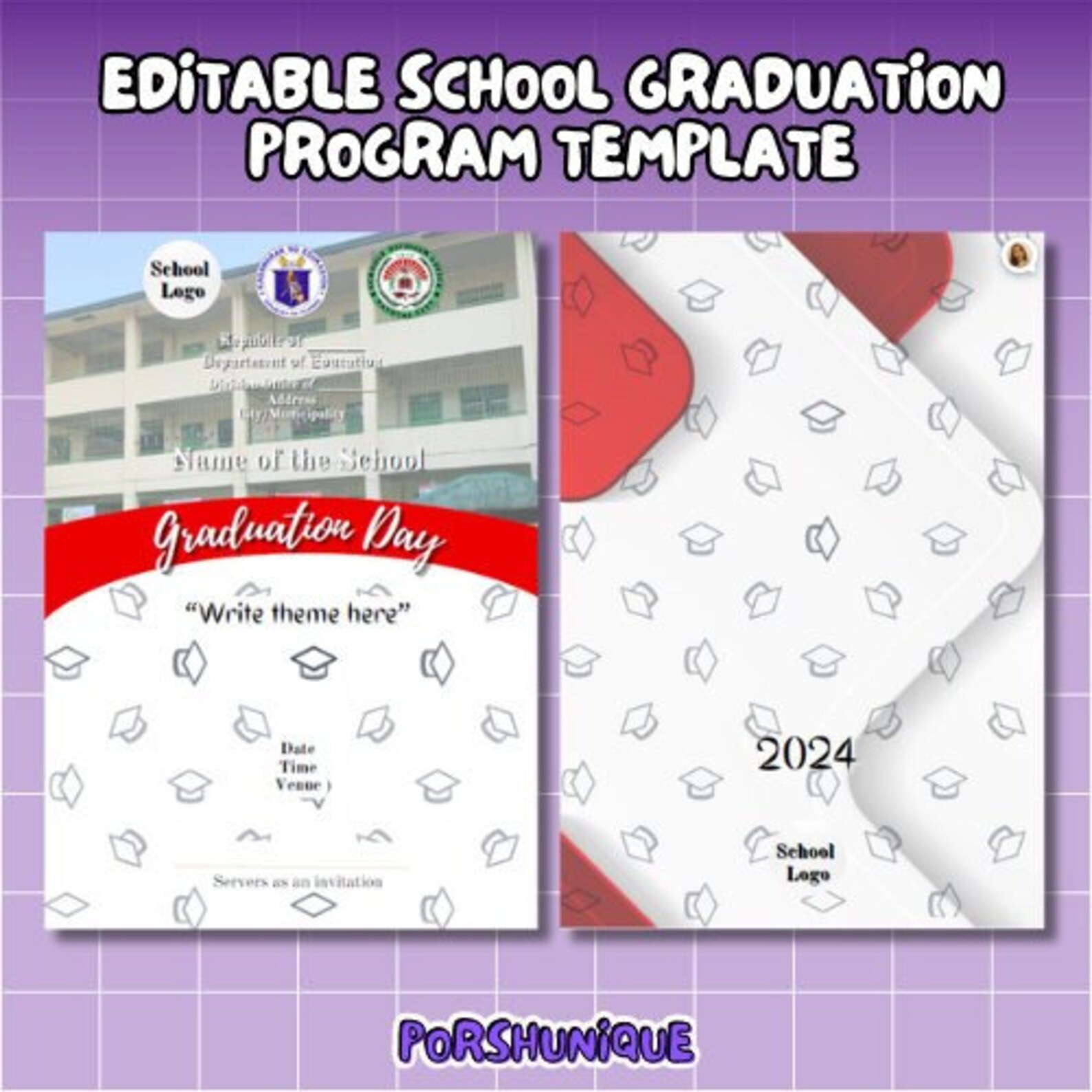 Editable School Graduation Program Template Canva Graduation Ceremony ...