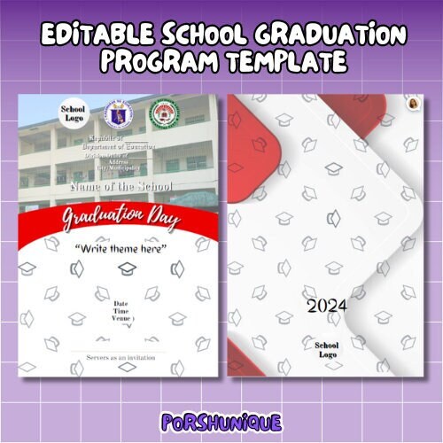 Editable School Graduation Program Template Canva Graduation Ceremony ...