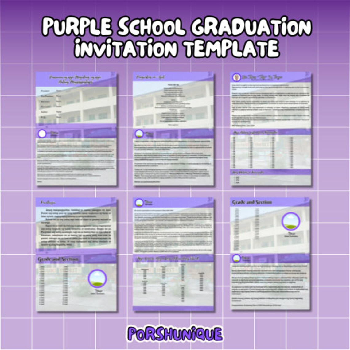 Editable Purple School Graduation Invitation Template | Formal Program ...