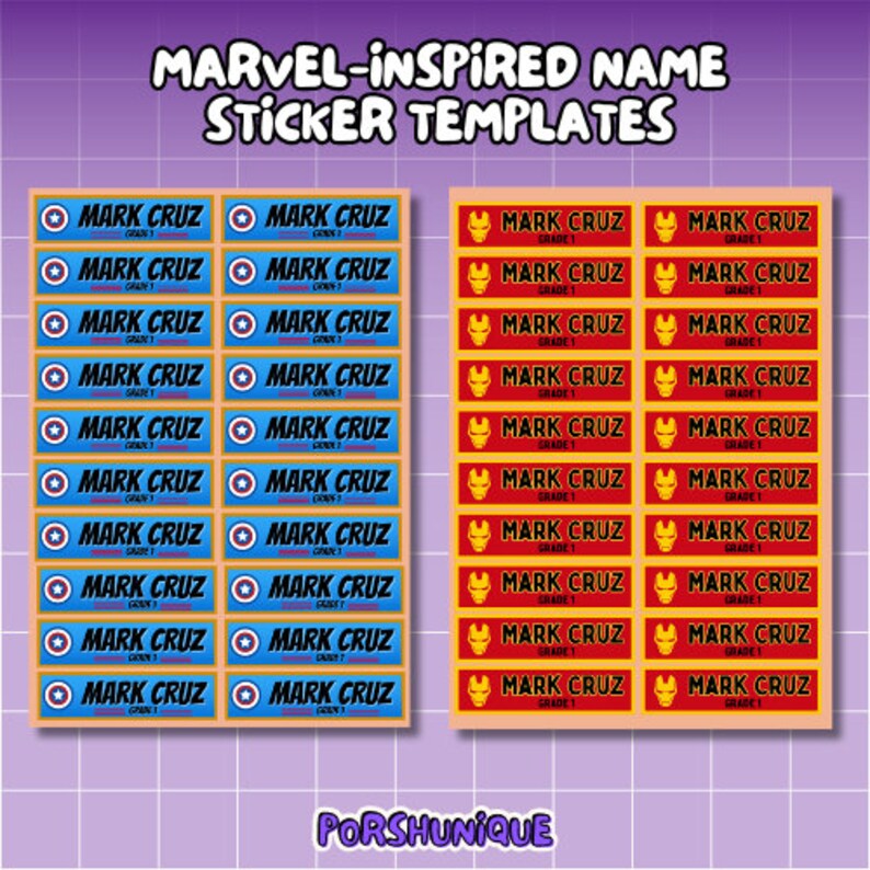 Editable Marvel-inspired Name Sticker Templates | Superhero Designs for ...