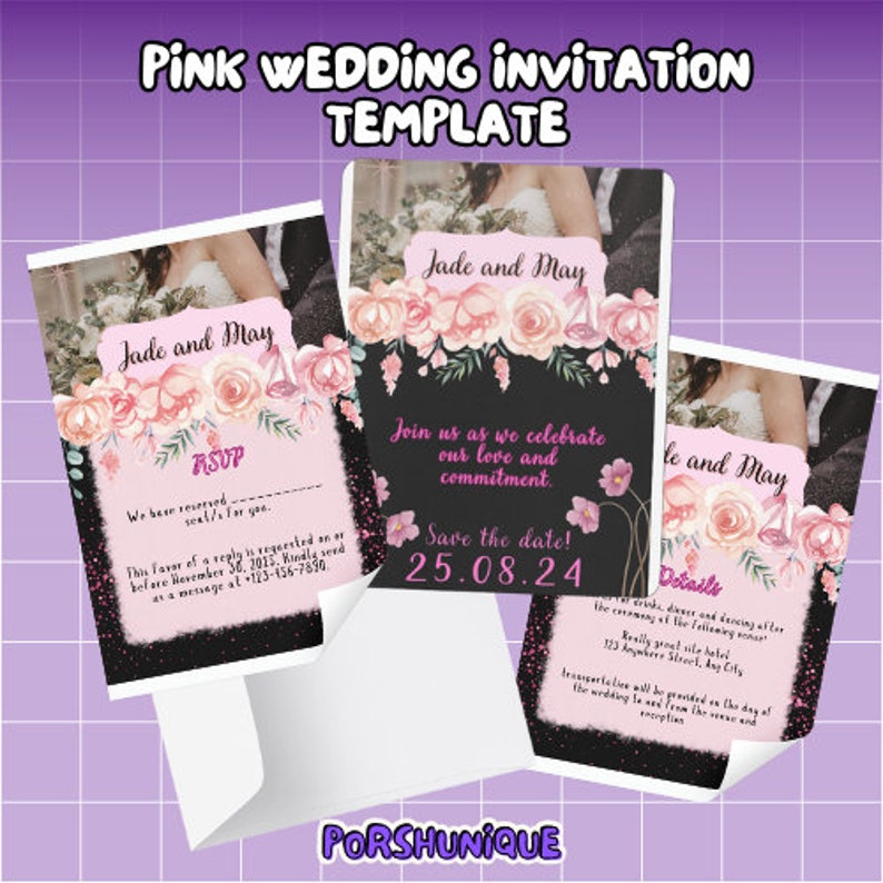 Editable Pink Wedding Invitation Template | Canva Design - Etsy