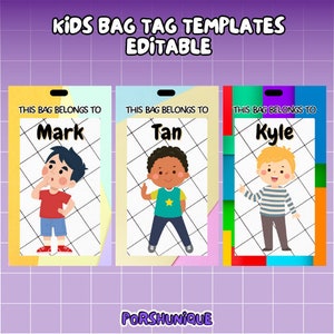 Editable Kids Bag Tag Templates | Cute & Personalized Digital Download ...