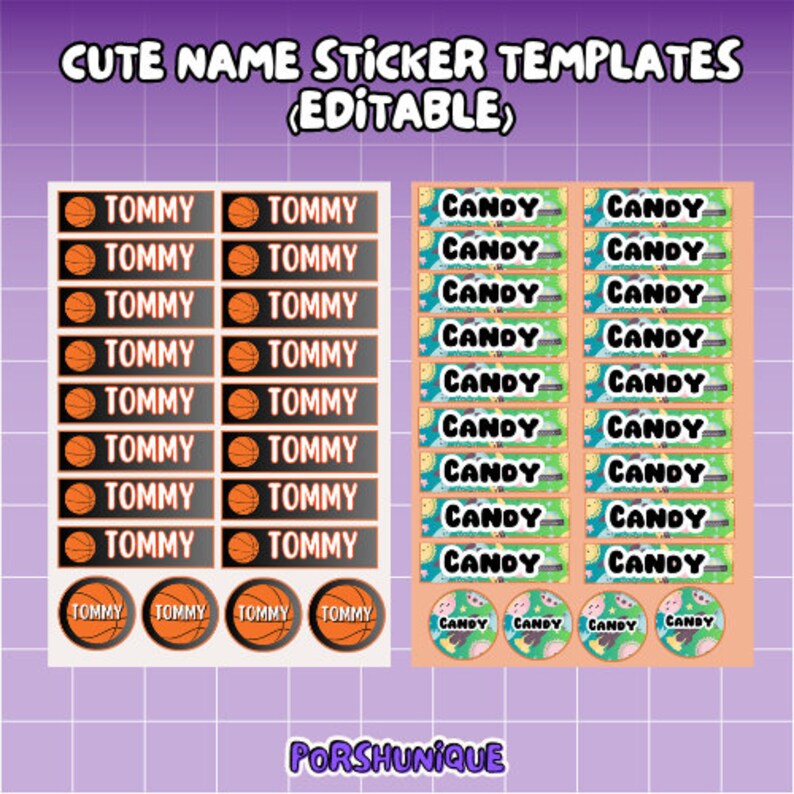 Editable Cute Name Sticker Templates | Adorable Designs for Kids in ...