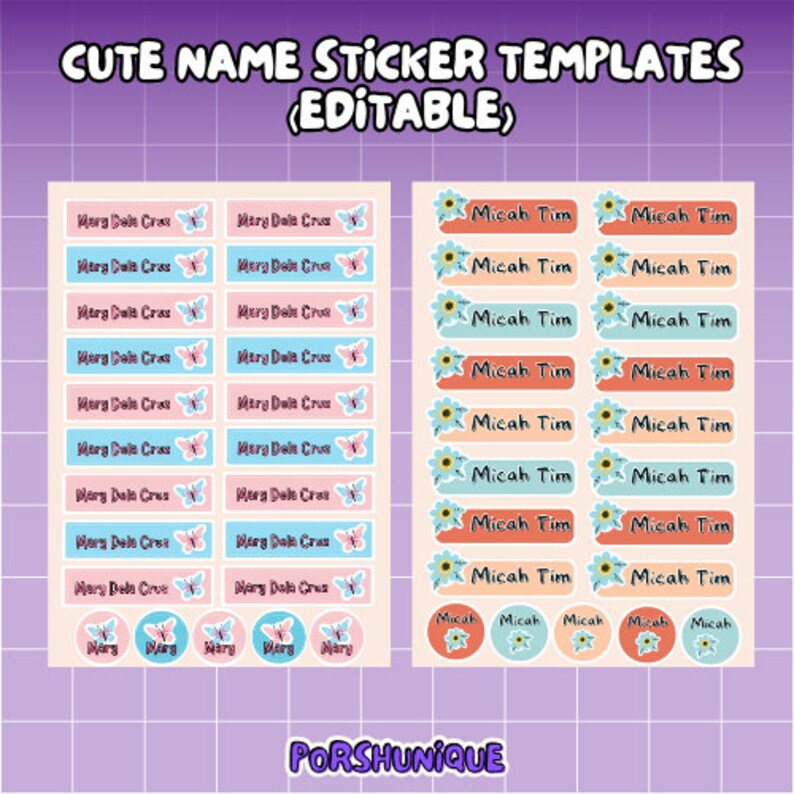 Editable Cute Name Sticker Templates | Adorable Designs for Kids in ...