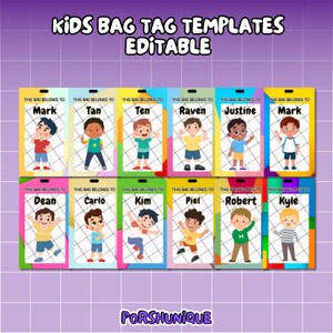 Editable Kids Bag Tag Templates | Cute & Personalized Digital Download ...