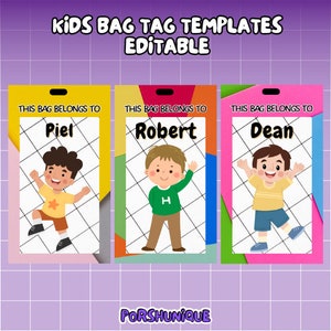 Editable Kids Bag Tag Templates | Cute & Personalized Digital Download ...