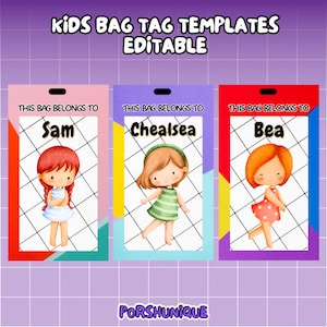 Editable Kids Bag Tag Templates | Cute & Personalized Digital Download ...
