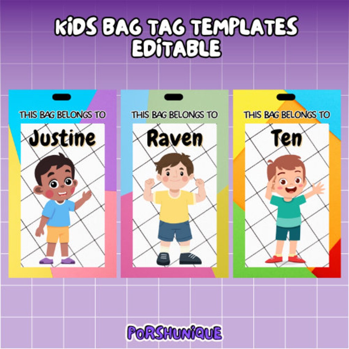 Editable Kids Bag Tag Templates | Cute & Personalized Digital Download ...