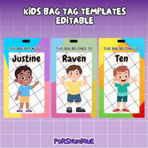 Editable Kids Bag Tag Templates | Personalized Designs (digital ...