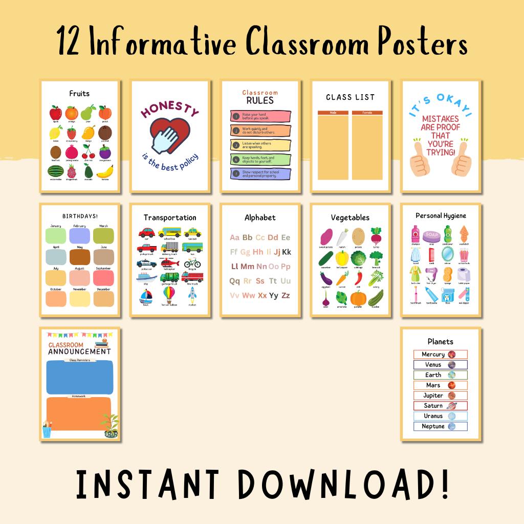 Informative Classroom Posters - 12 Printable Designs - Instant Download ...
