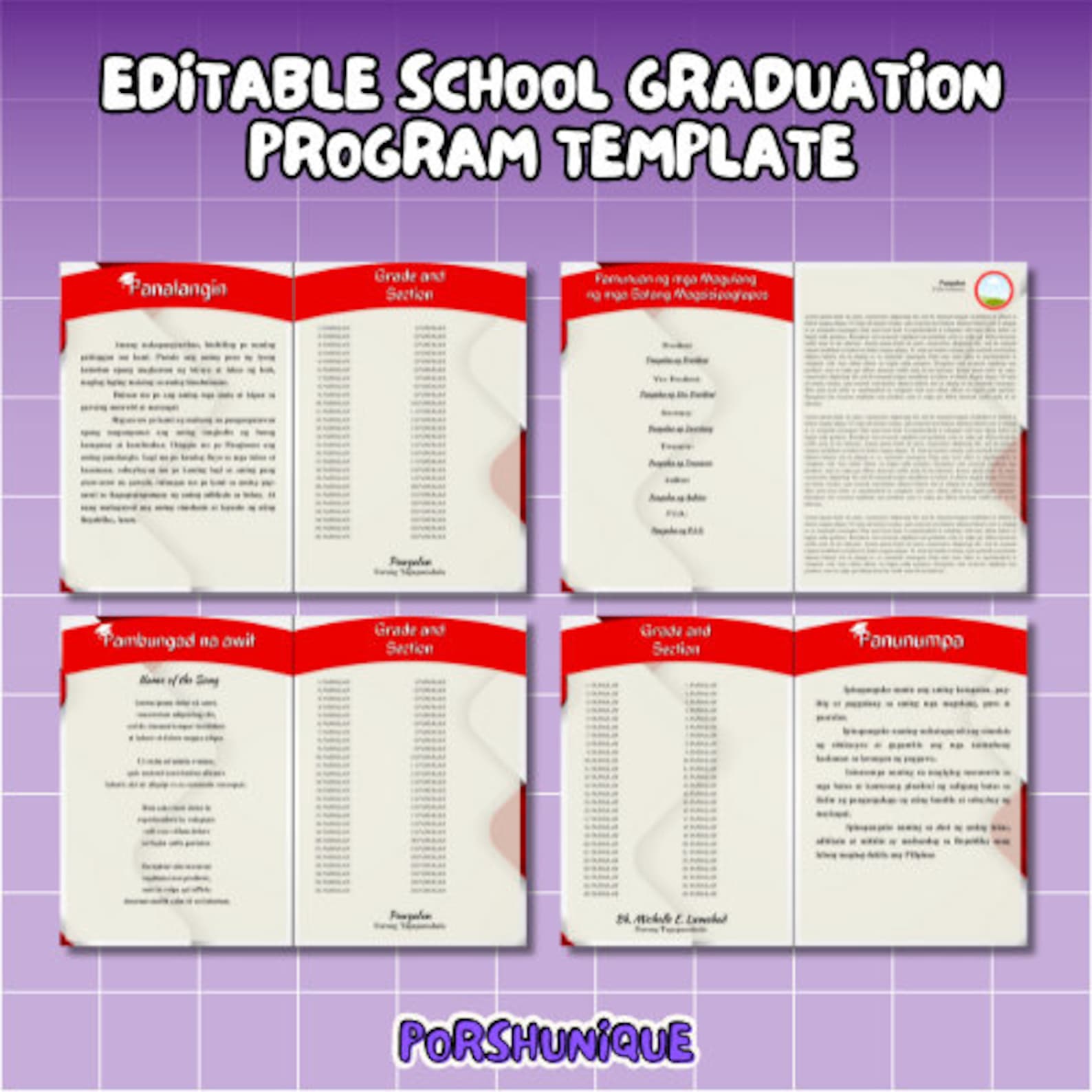 Editable School Graduation Program Template | Canva Graduation Ceremony ...