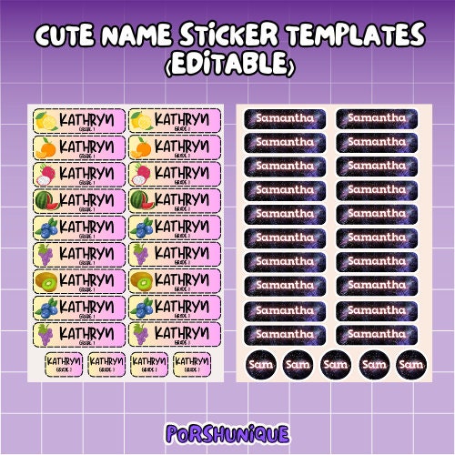 Editable Cute Name Sticker Templates | Adorable Designs for Kids in ...
