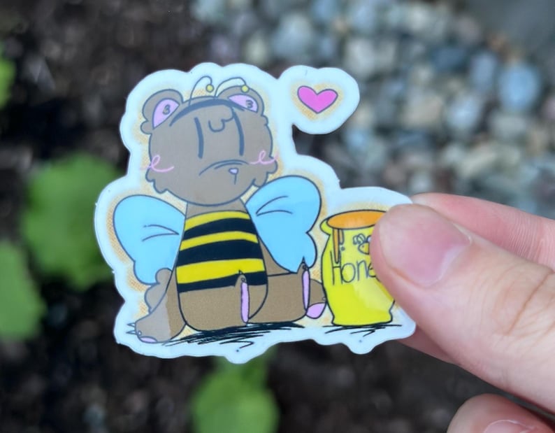 Bee Bear Sticker - Hand Drawn Vinyl Stickers - Etsy