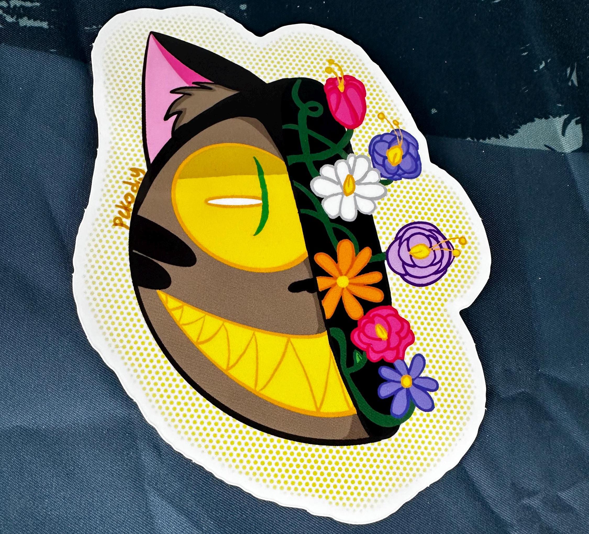 3 Sticker Pack (large and Small Sizes) - Cat With Flowers, Beaver and ...